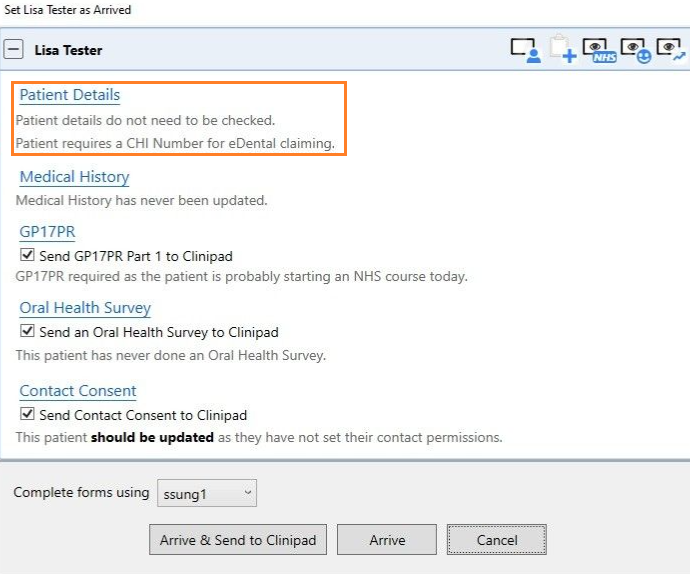 GP17PR part 1 and CHI - arriving the patient (Clinipad) – EXACT Help Centre