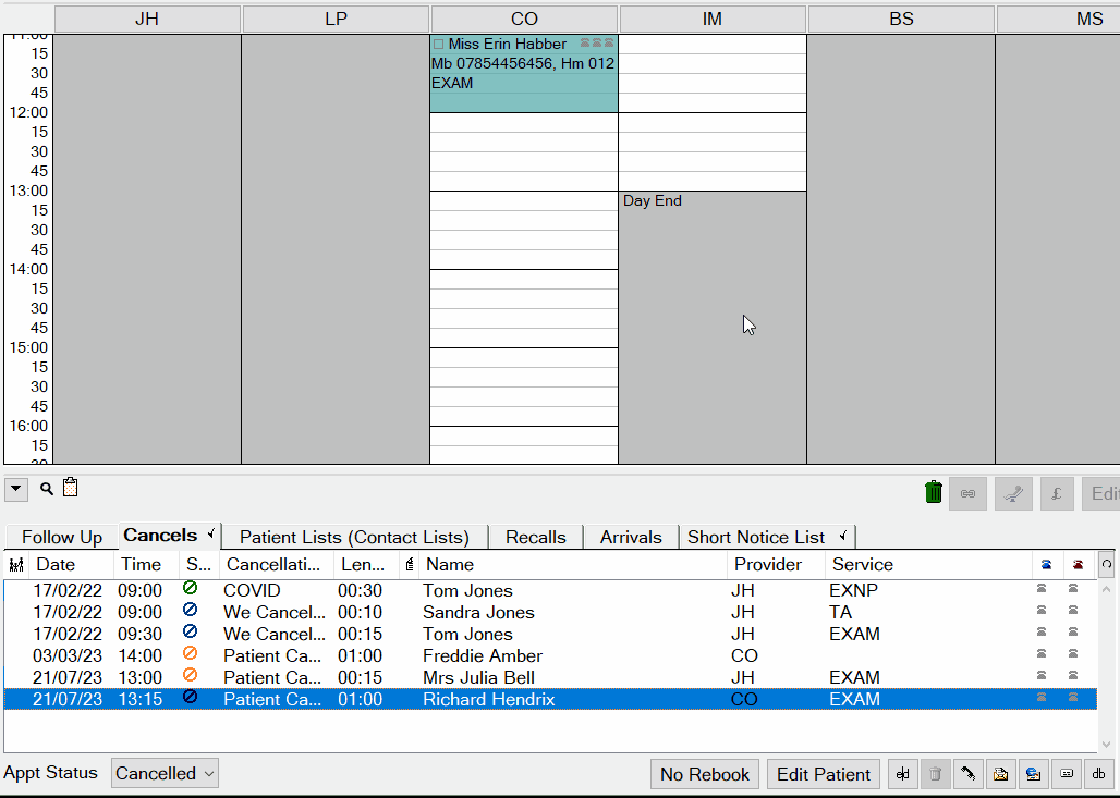 Adding Appointments to the Short Notice List – EXACT Help Centre