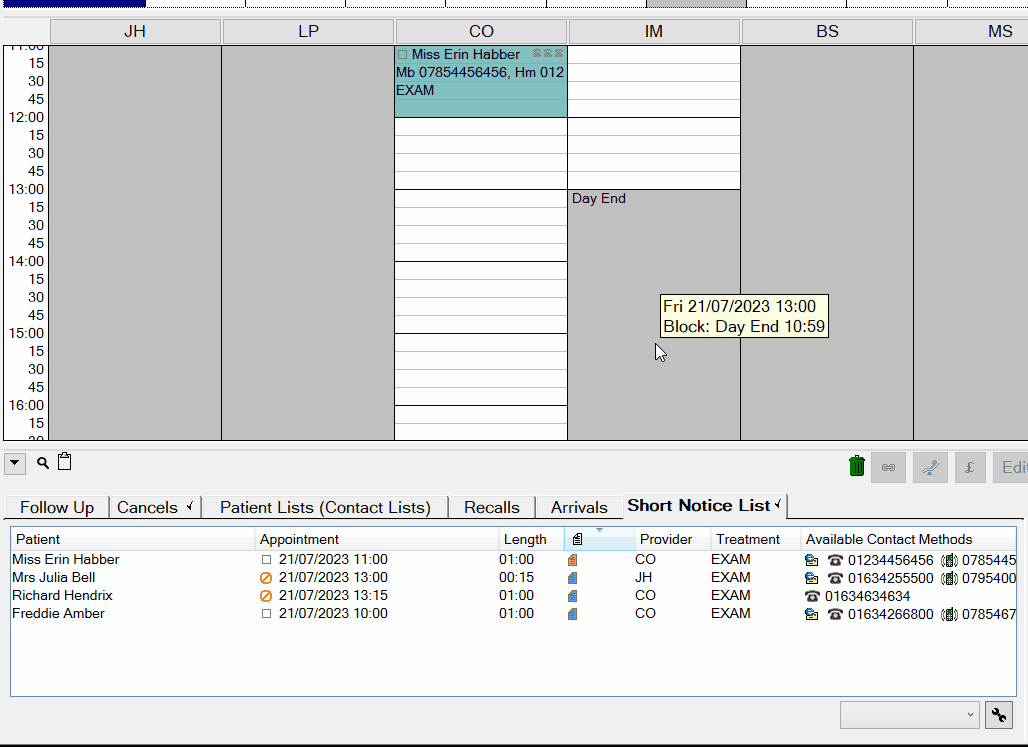 Adding Appointments to the Short Notice List – EXACT Help Centre