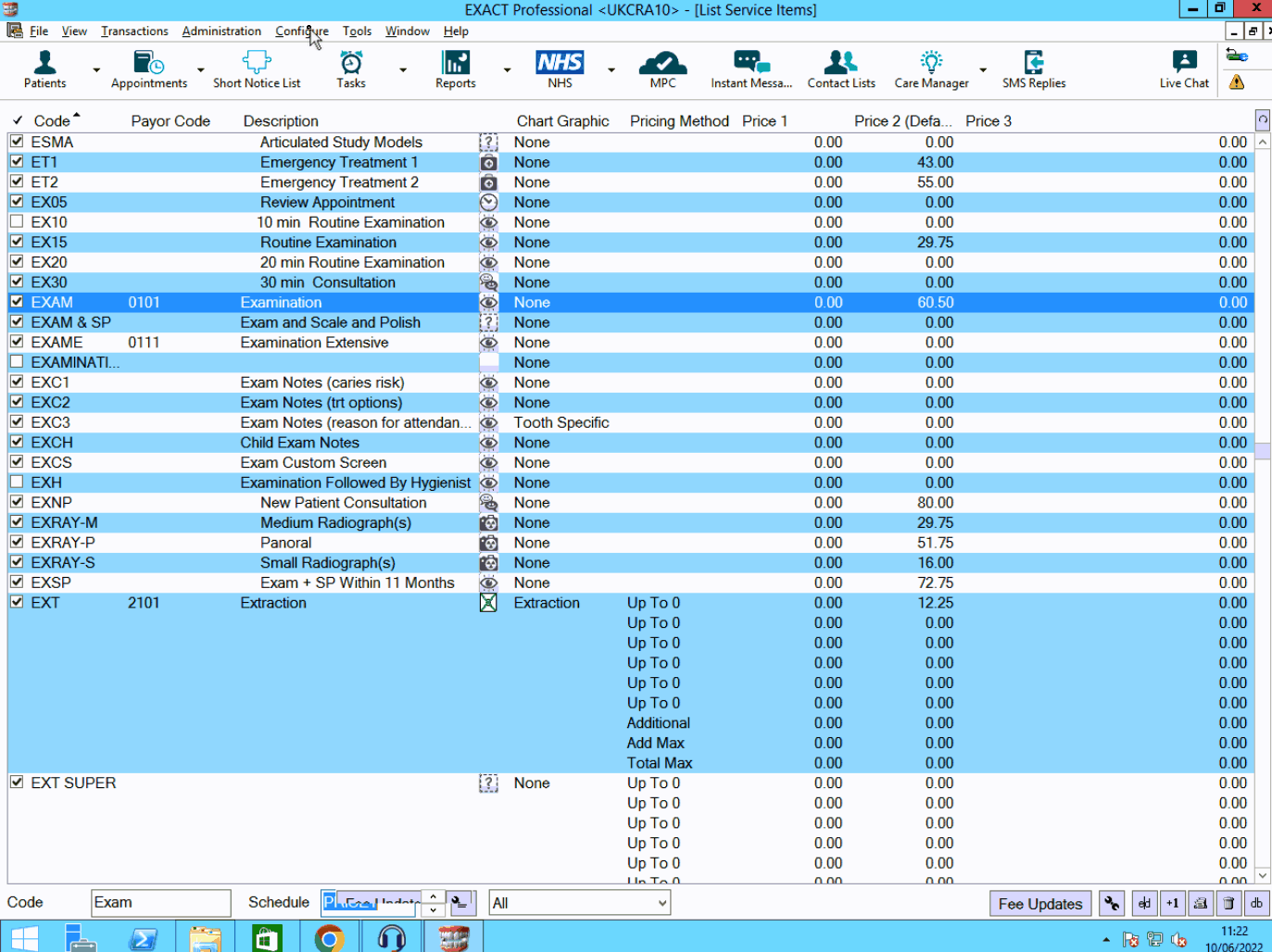 Setting Your Default Fee Schedule EXACT Help Centre